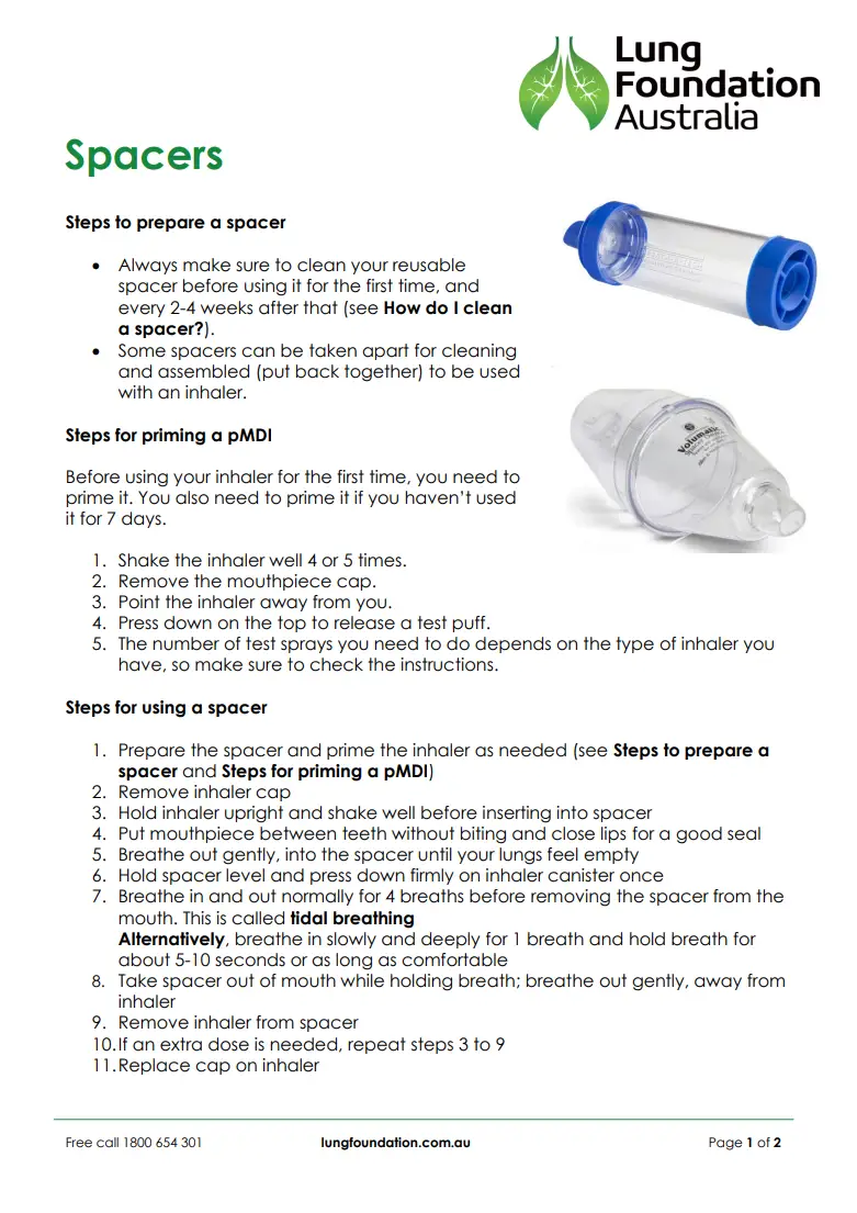 Spacer and puffer inhaler device technique fact sheet - Lung Foundation ...