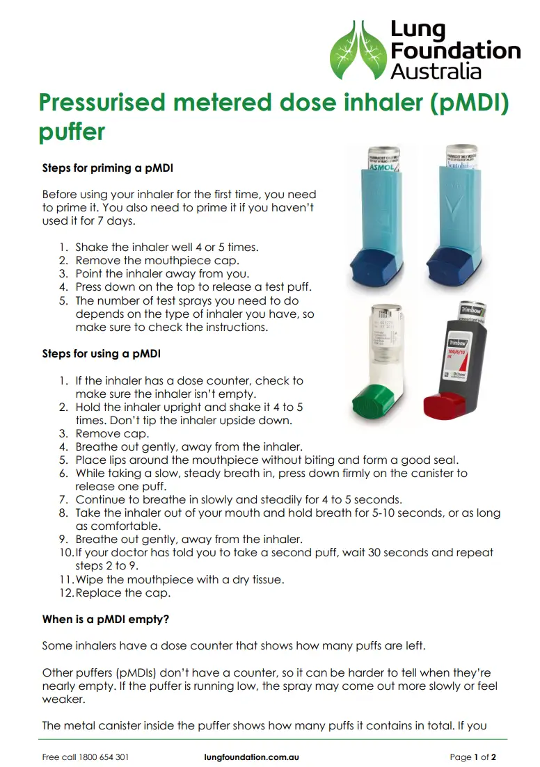 Pressurised Metered Dose Inhaler (pMDI) Puffer Inhaler Device Technique ...